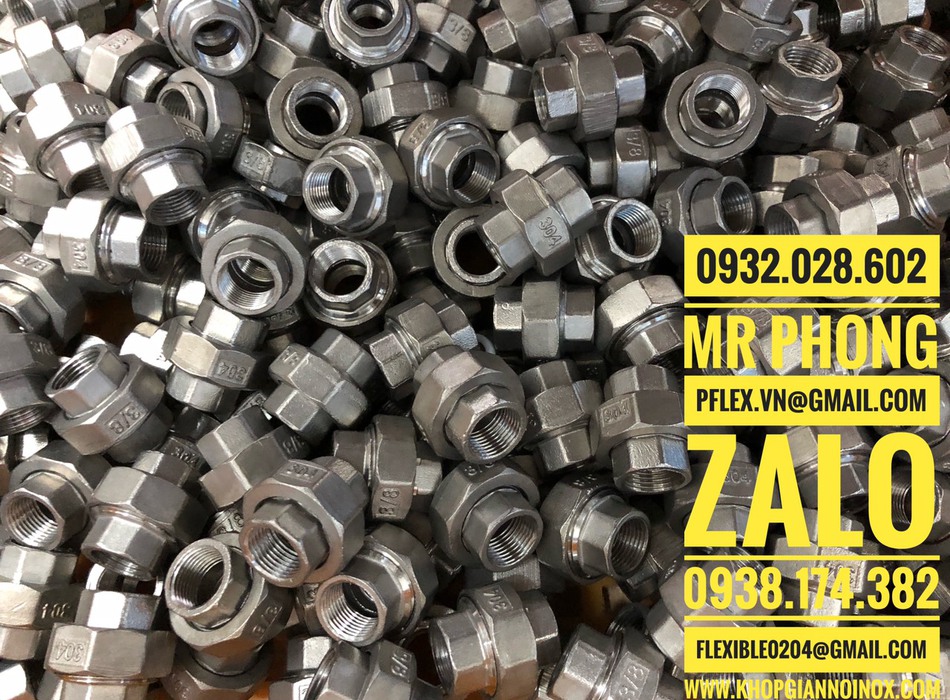 Rắc co DN15 -Rắc co inox 304 phi 34 -Rắc co inox DN50- Măng xông inox ...