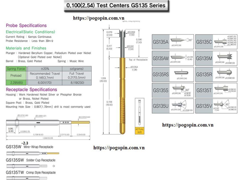 Leeno spring contact probe GS135, probe pin, , pogo pin, spring Contact ...